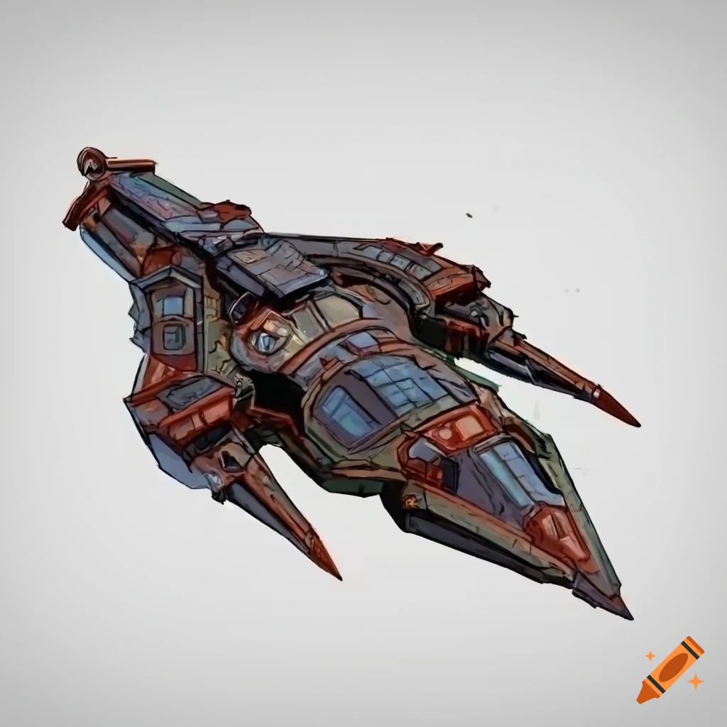 Bulky combat starship with art deco design inspired by fantasy Dwarves ...