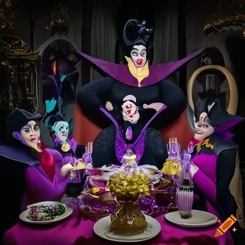 Disney villains having a whimsical teaparty with elegant table ...