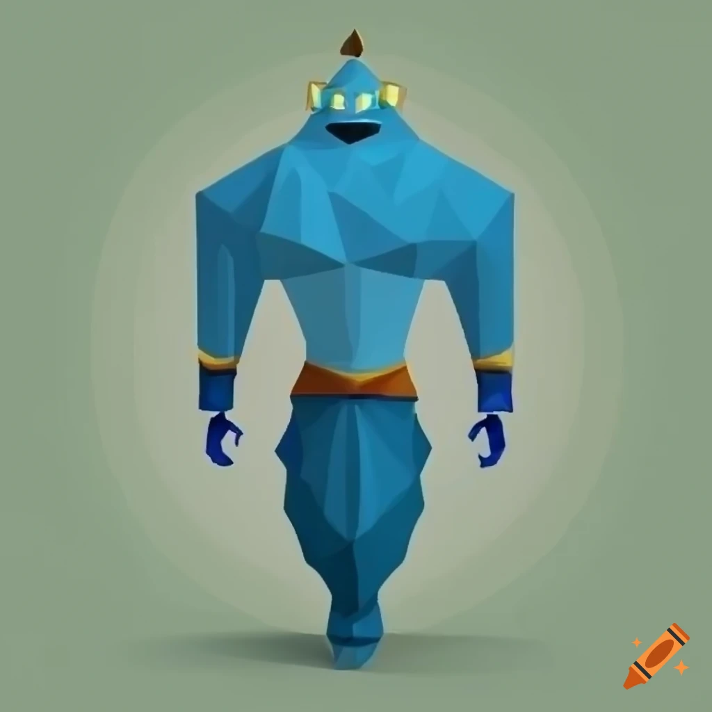 Small medieval blue skin Genie in low poly style in T-pose on Craiyon