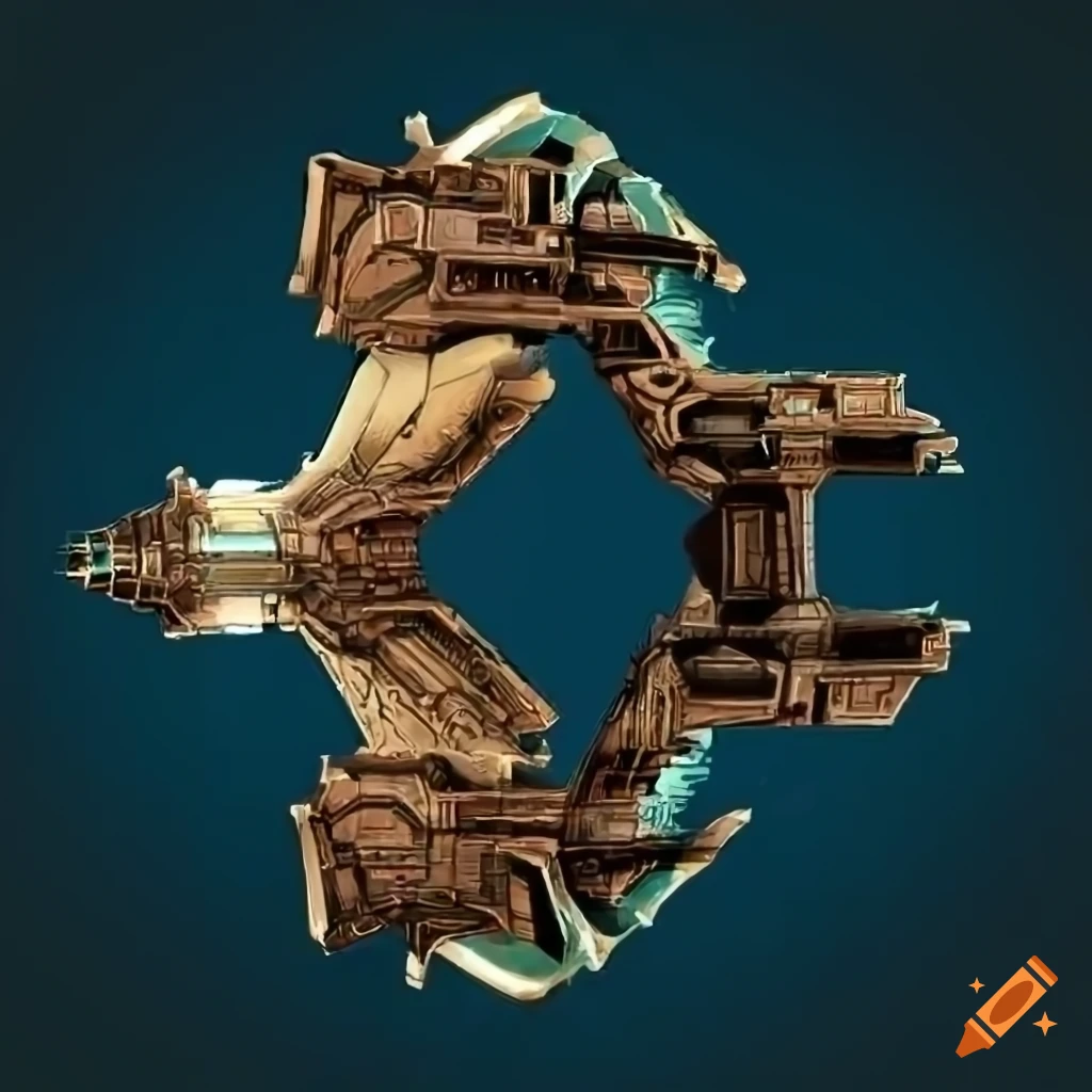 Bulky combat starship with art deco design inspired by fantasy Dwarves ...