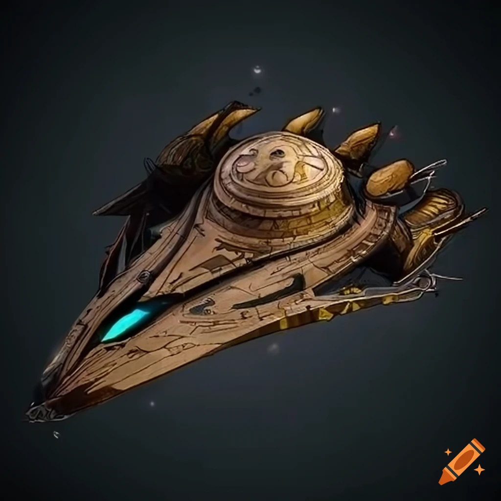 Ethereal sindarin elven-inspired spaceship with sleek, flowing lines on ...