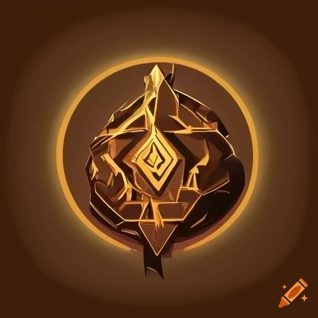 Illustration of an arcane runic rock god symbol in brown color on Craiyon