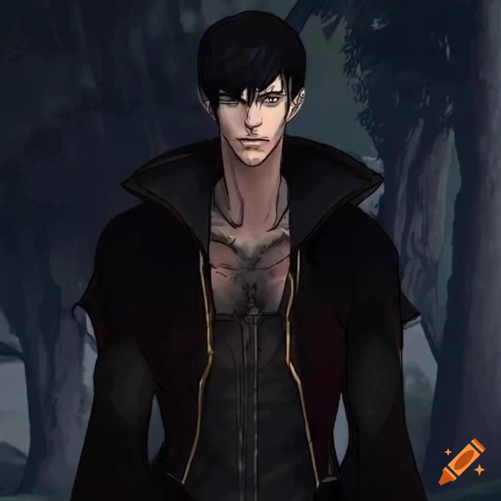 Lucian Blackthorn, a tall and muscular man with pale skin, jet-black ...