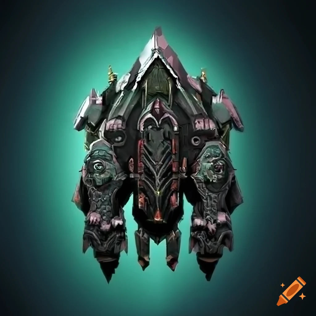 Spaceship inspired by fantasy Orcs with rugged and brutal craftsmanship ...