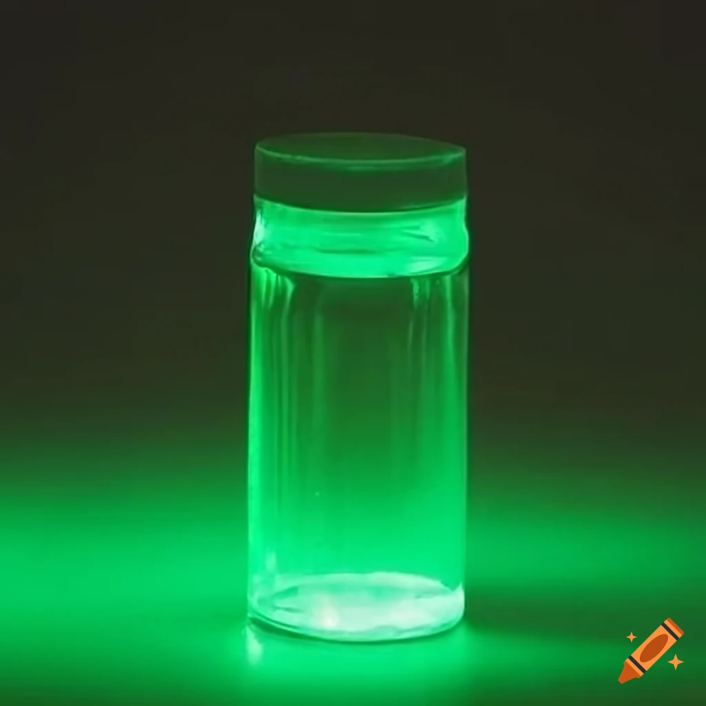 Green glowing liquid in a glass vial surrounded by alchemical tools on ...
