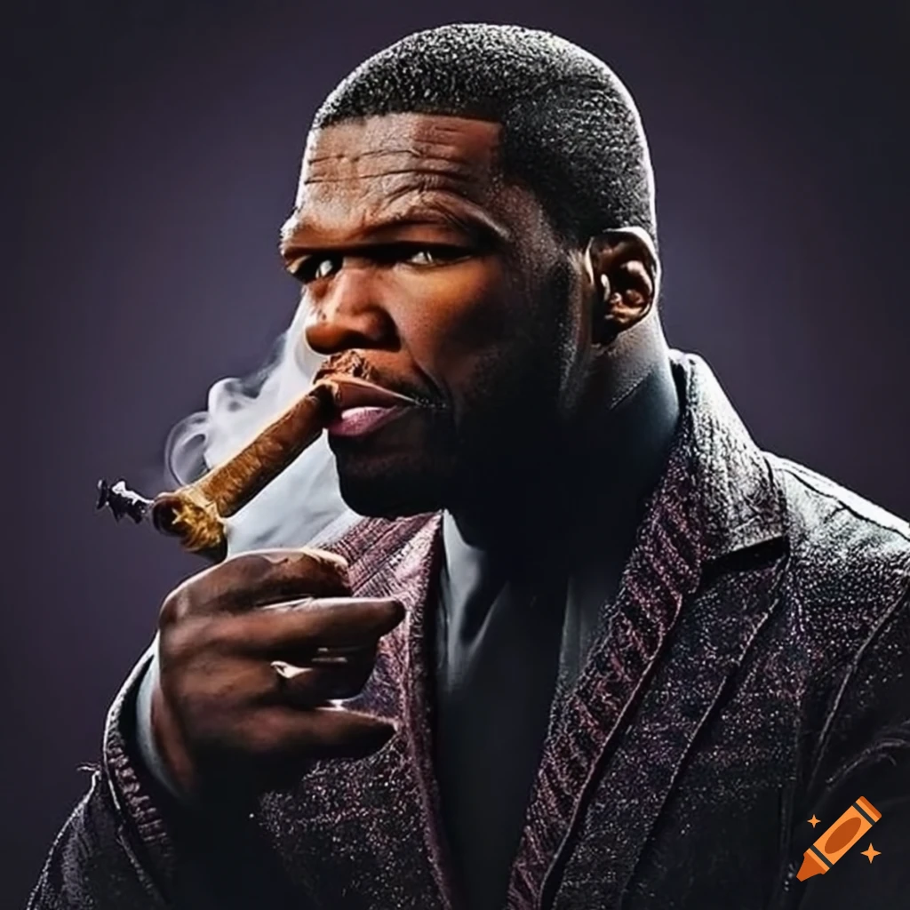 Rapper 50 cent smoking a blunt on Craiyon