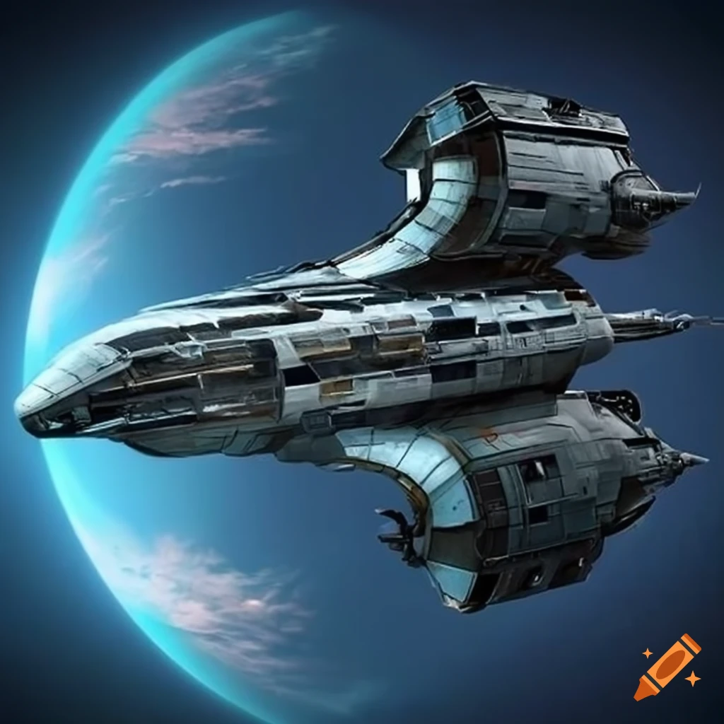 Bulky science fiction starship with otherworldly design on Craiyon
