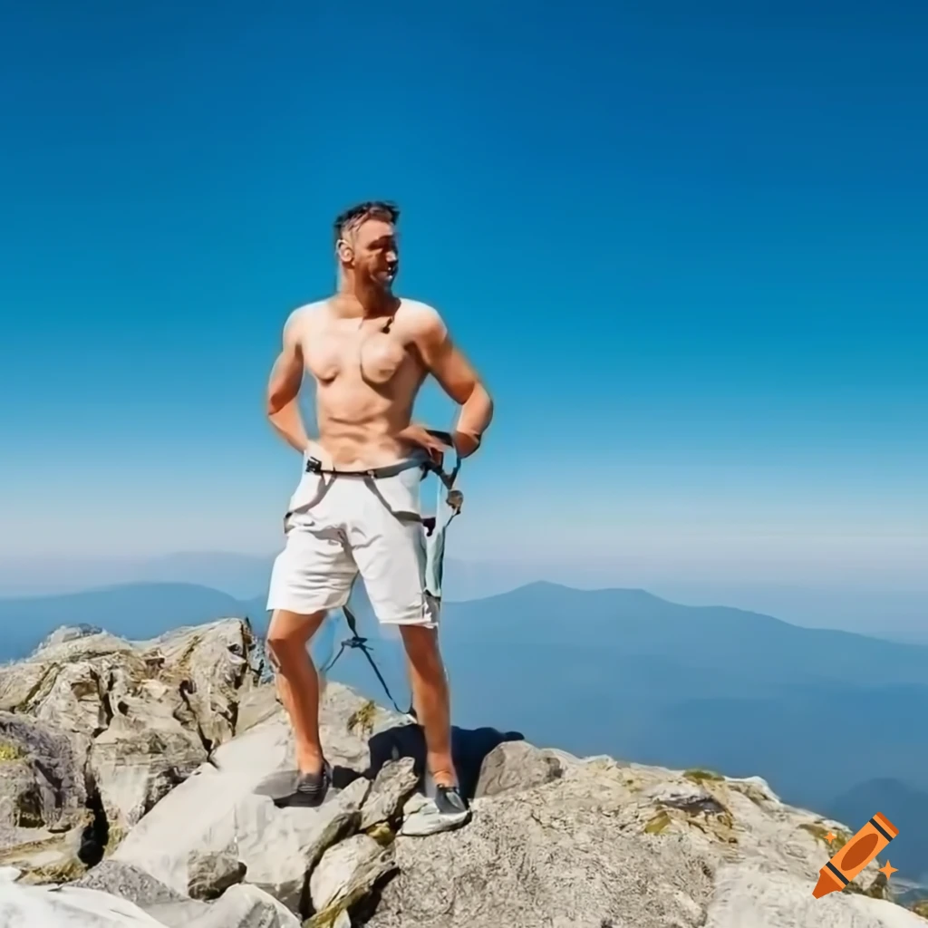 Fit man hiking in scenic mountains with a backpack on Craiyon
