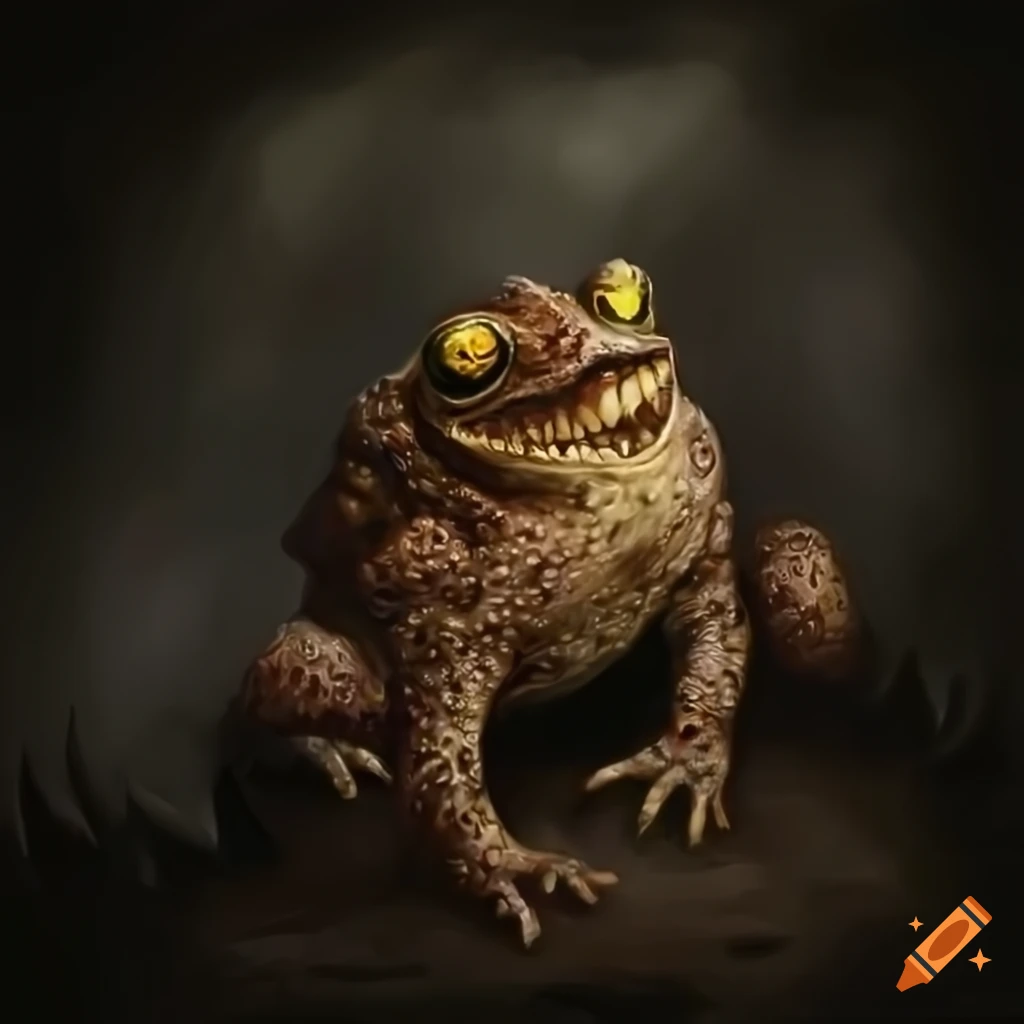 Dark fantasy painting of a toad with sharp teeth on Craiyon