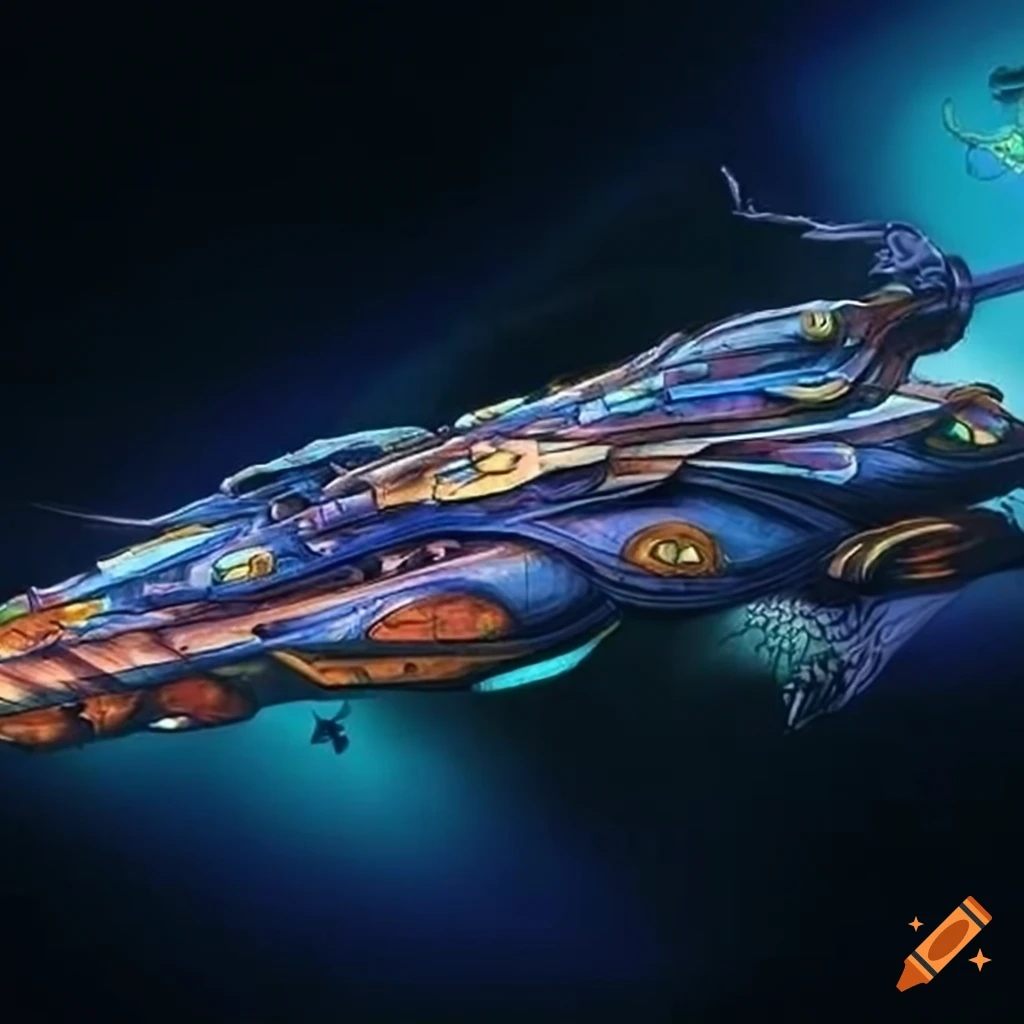 Spaceship inspired by sindarin elves with elegance and flowing lines on ...