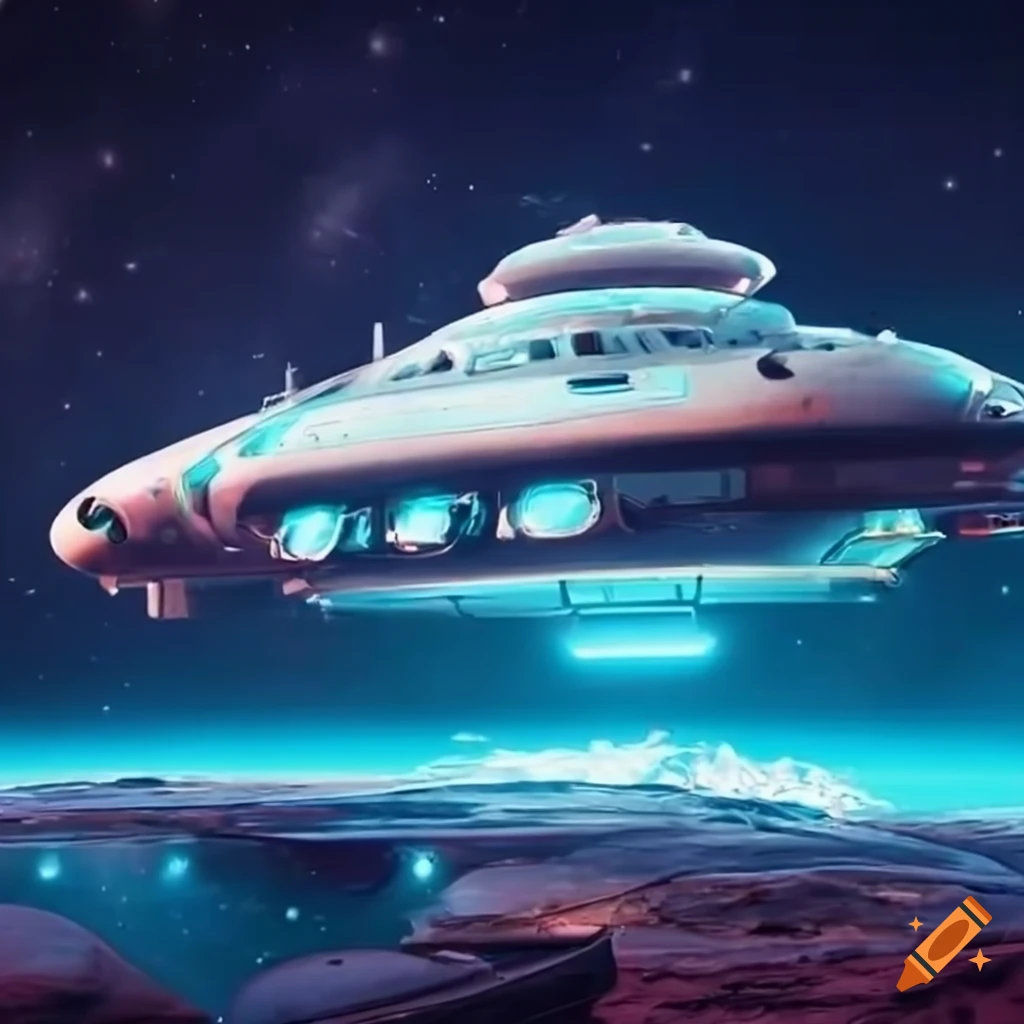 Futuristic spaceship mobile food diner in outer space on Craiyon