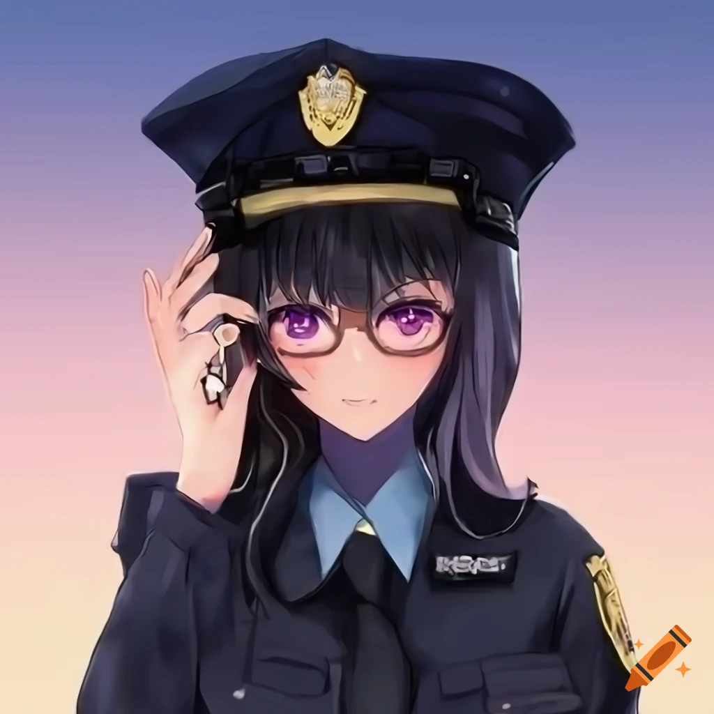 Anime style cute police officers in a photorealistic artwork on Craiyon