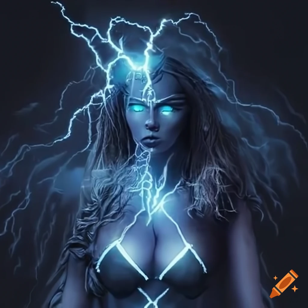 Storm giant female summoning lightning on Craiyon