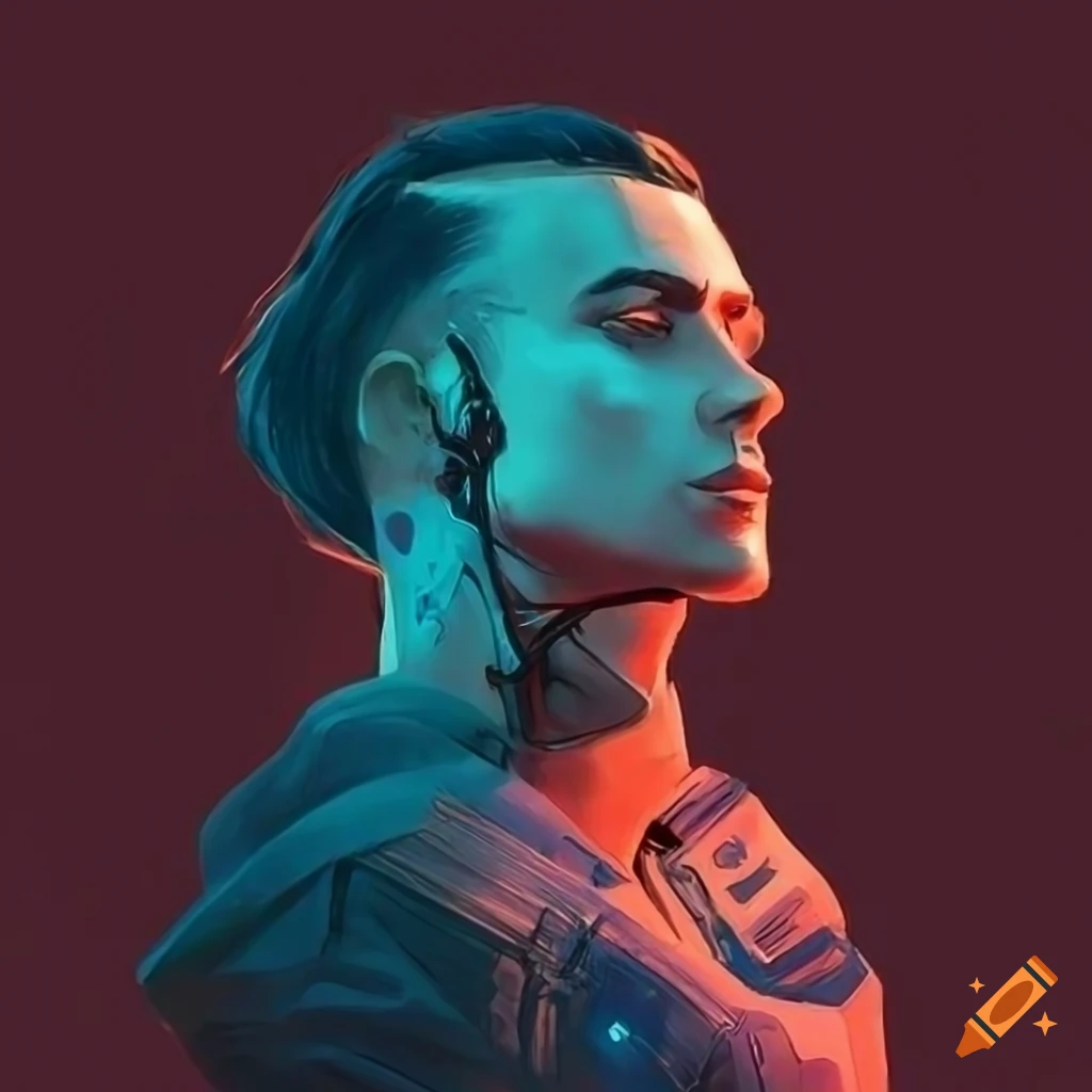 Side profile of a futuristic man in solarpunk cyberpunk style on Craiyon