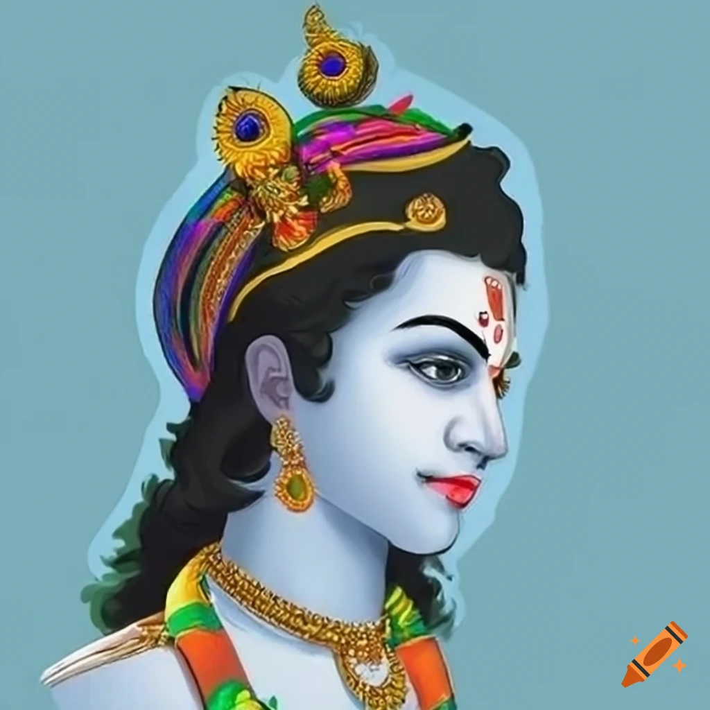 Side-profile drawing of Hindu God Krishna in Chad face meme style on ...