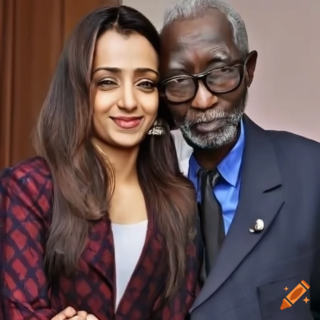 Young Trisha Krishnan in formal coat meeting with Ghanaian old man on ...