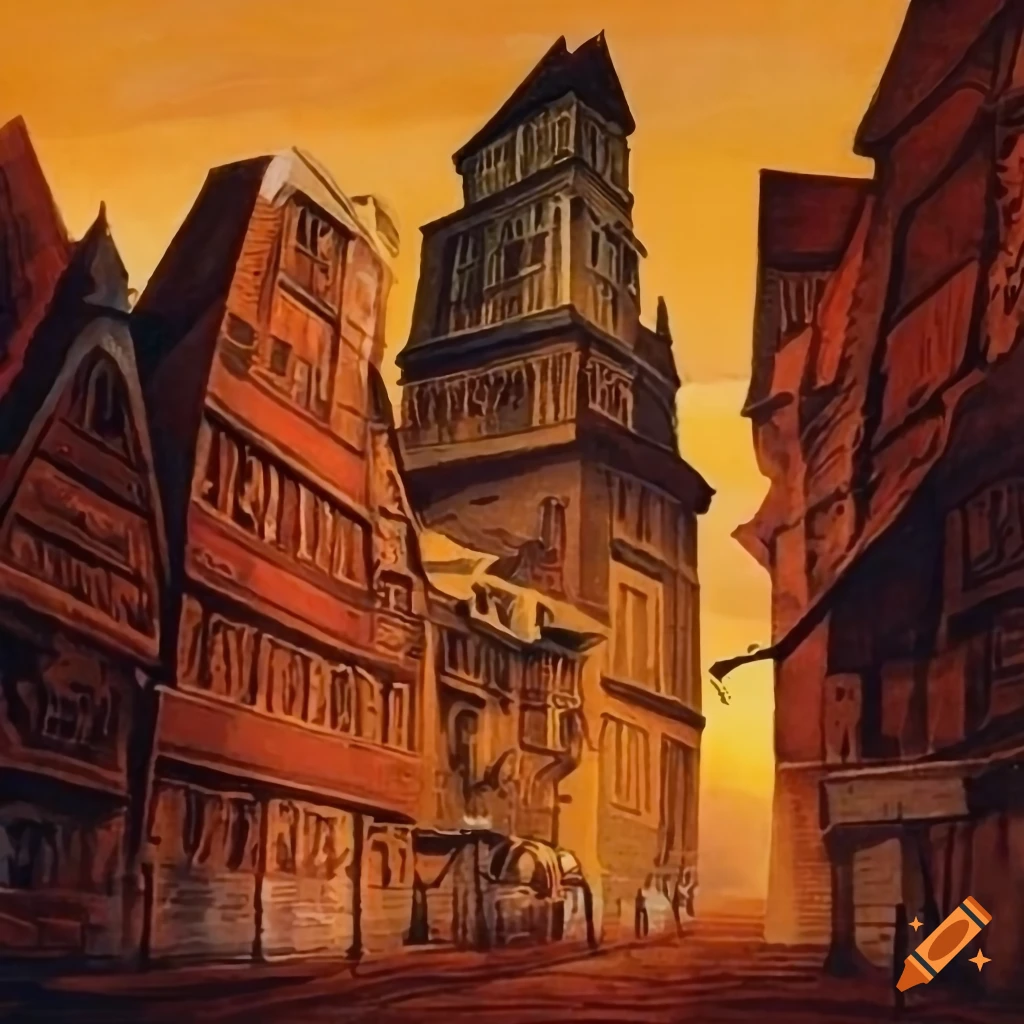Vintage adventure travel poster featuring stave carvings and vibrant ...
