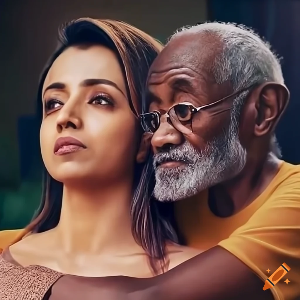 Trisha Krishnan embracing Ghanaian man in coffee Ad, 4K detailed on Craiyon
