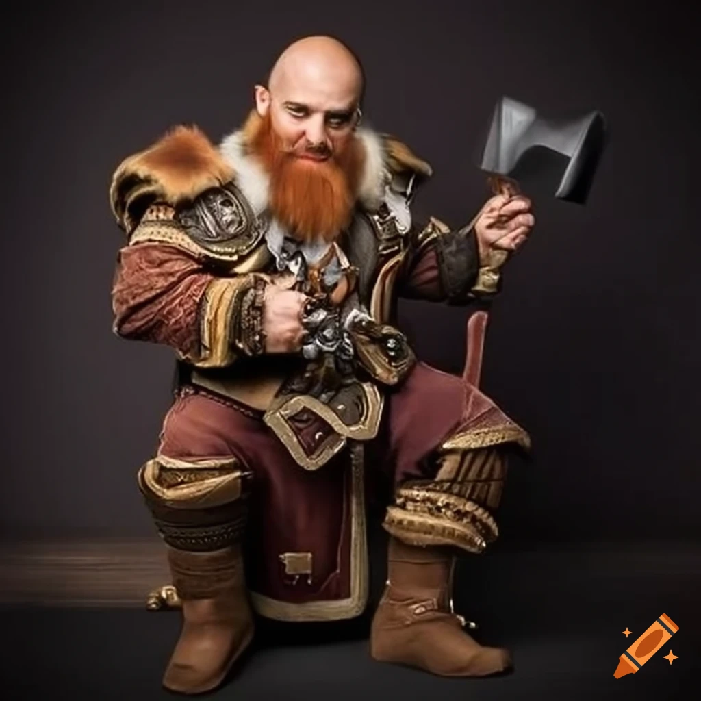Male dwarven war hero adventurer with fur, leather, war hammer, and ...