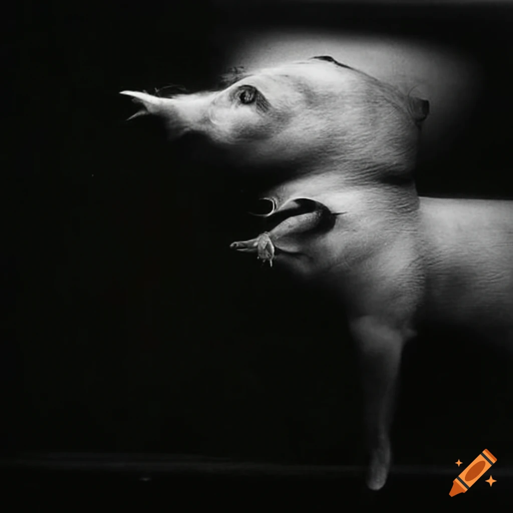 Dreamy surreal 1970 photo of pig pulling a cart full of sausages in the ...