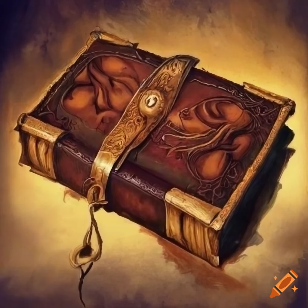 Ancient leather-bound tome in a fantasy style on Craiyon