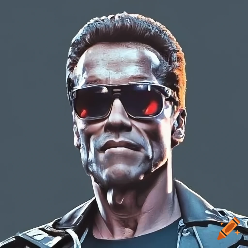 Portrait of arnold schwarzenegger as the terminator in the 1980s with ...