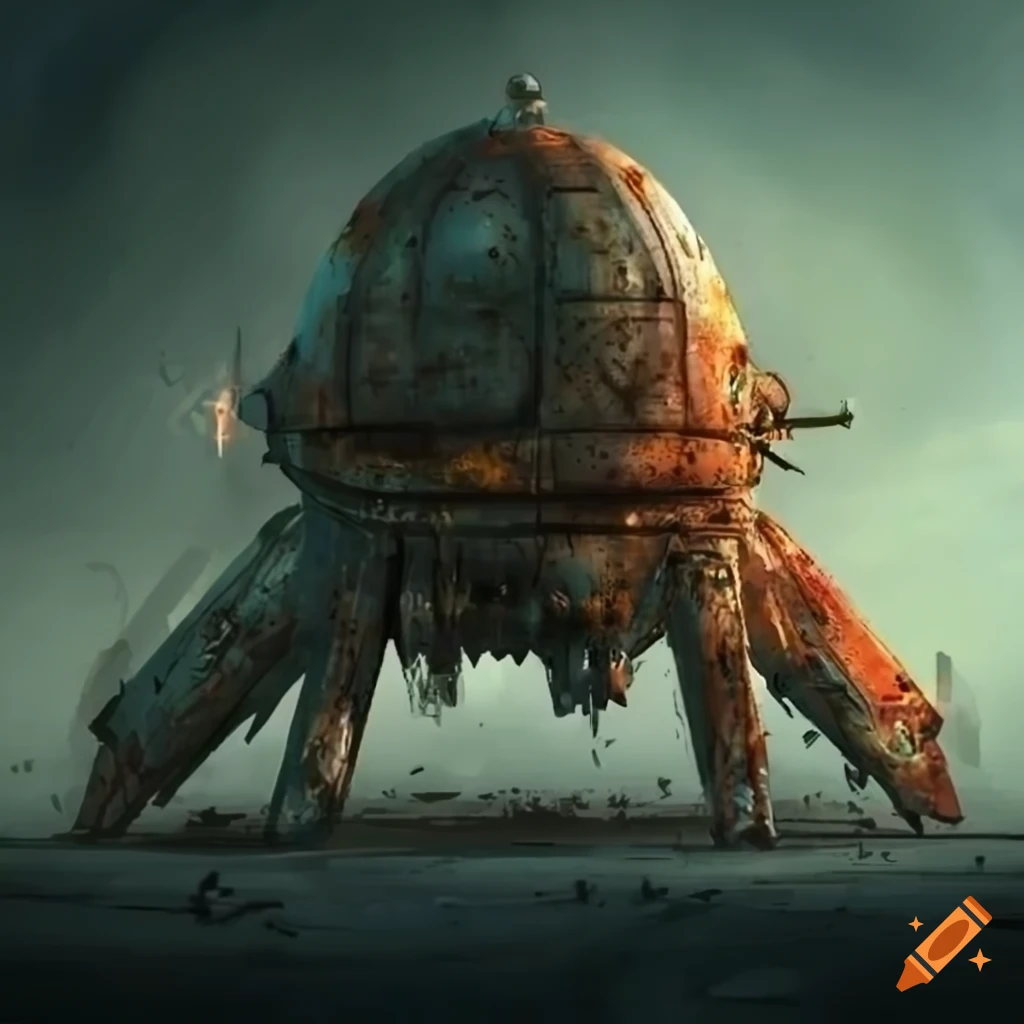 Concept art of an old rusty spaceship on Craiyon