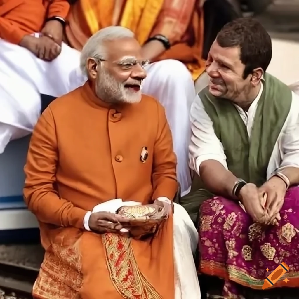 Narendra Modi and Rahul Gandhi enjoying chai in ethnic clothes on a ...