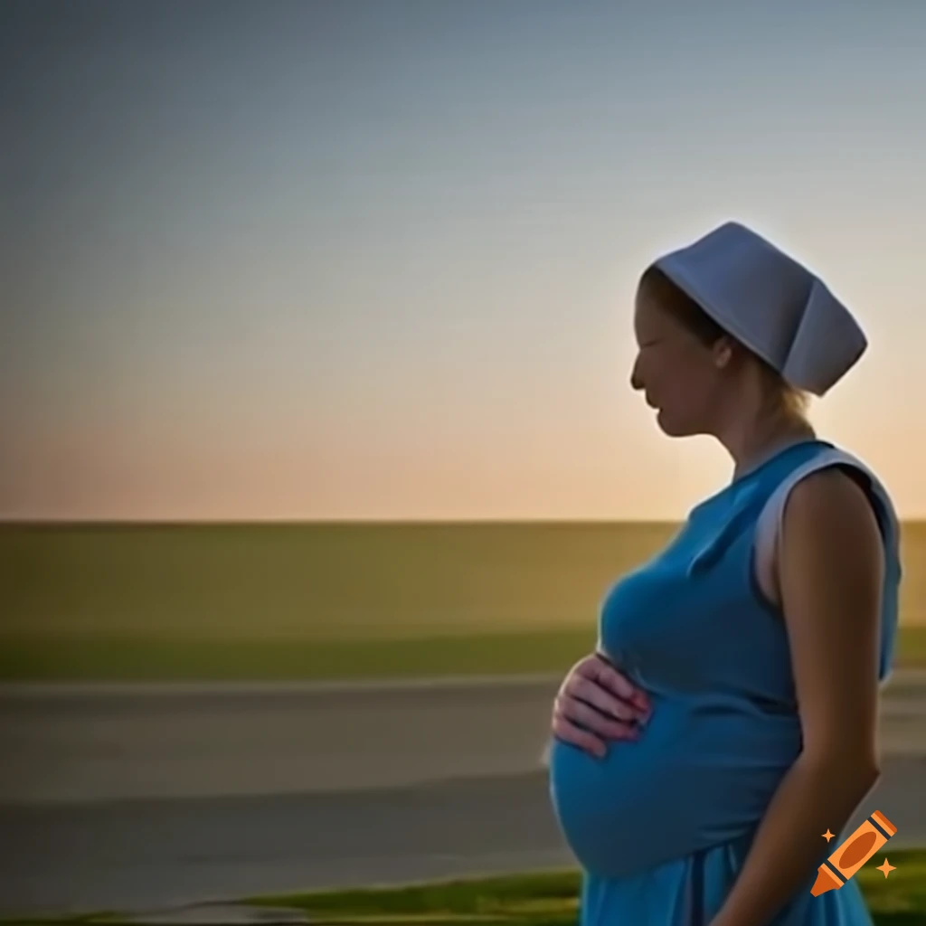 Pregnant amish woman gazing at the horizon on Craiyon