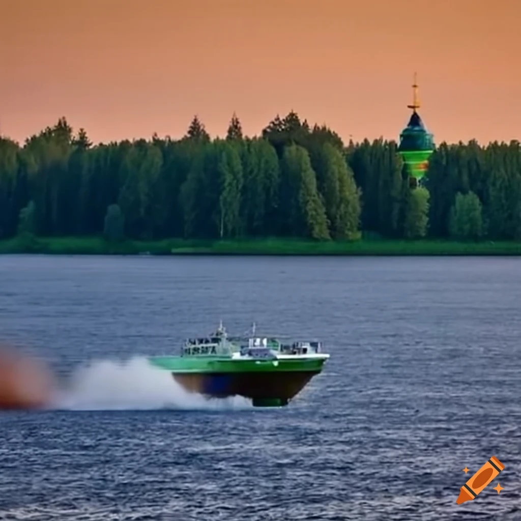 Meteor hydrofoil boat on the Oka river near Dzerzhinsk city on Craiyon