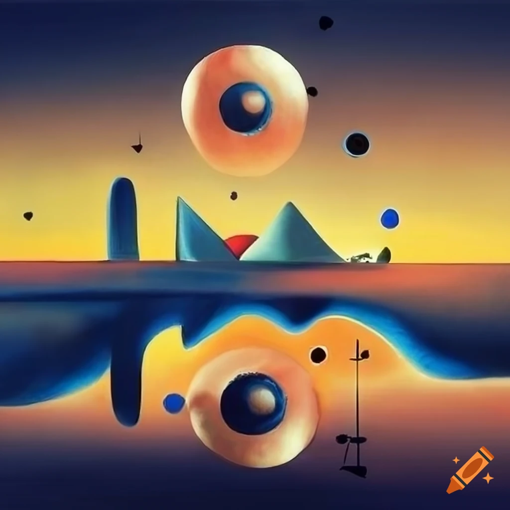 Surreal landscape art inspired by miro and dali styles on Craiyon
