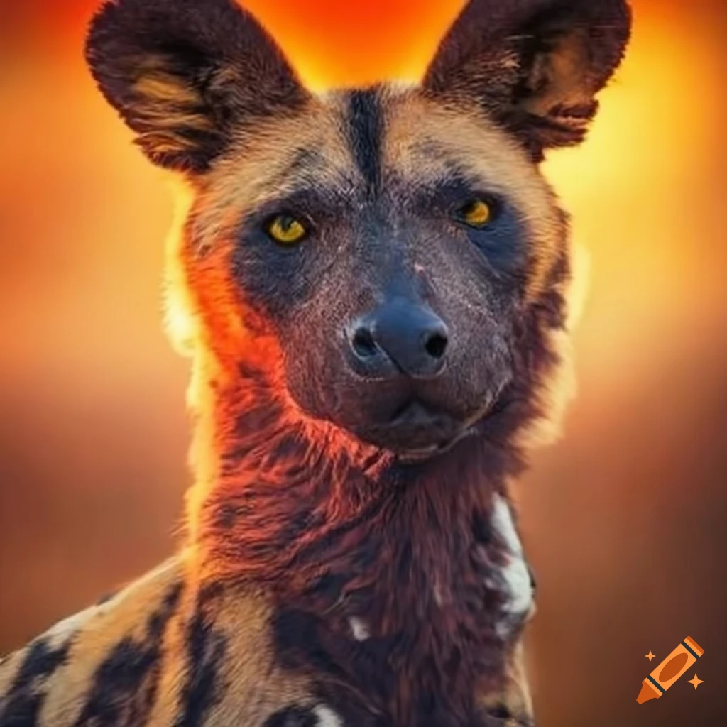 Primal fire spirit resembling an African wild dog on Craiyon