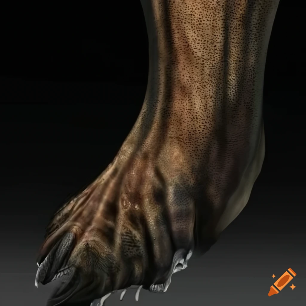 Semi realistic rendering of dinosaur feet from above on Craiyon
