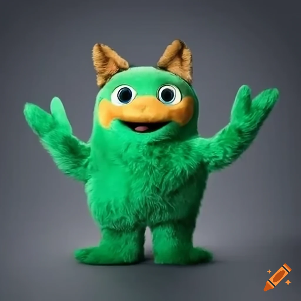 Friendly and cute kelly green mascot for the communications committee ...