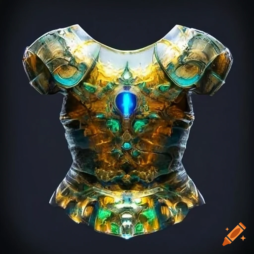 Front view of adorned magic massive body armor with vertical symmetry ...