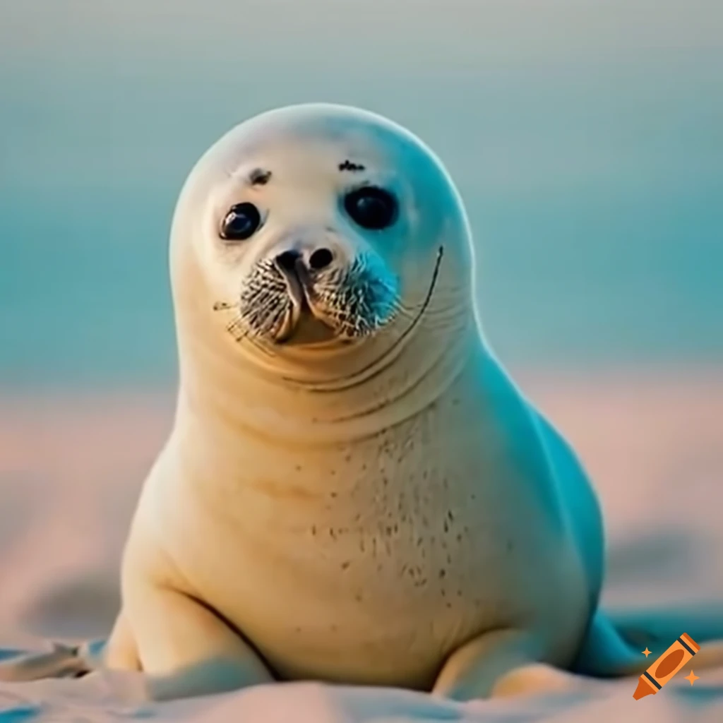 Adorable baby seals cuddling on the beach on Craiyon