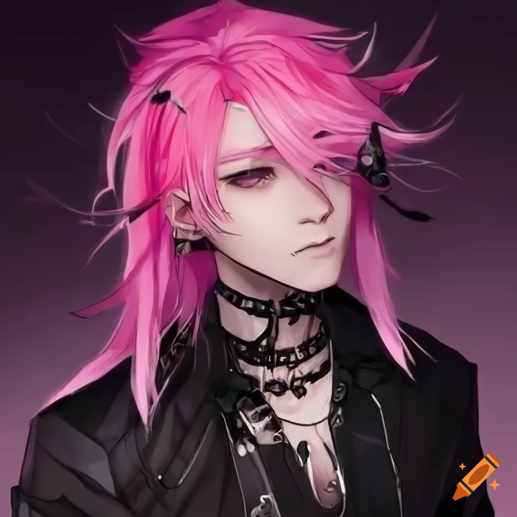 Male VTuber Ghost Pirate with pink hair in a gothic style on Craiyon