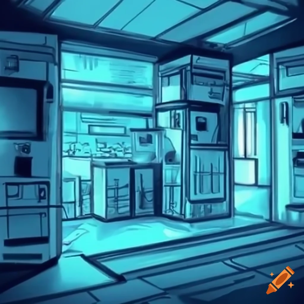 Interior of a material testing lab in a nuclear power plant corridor ...