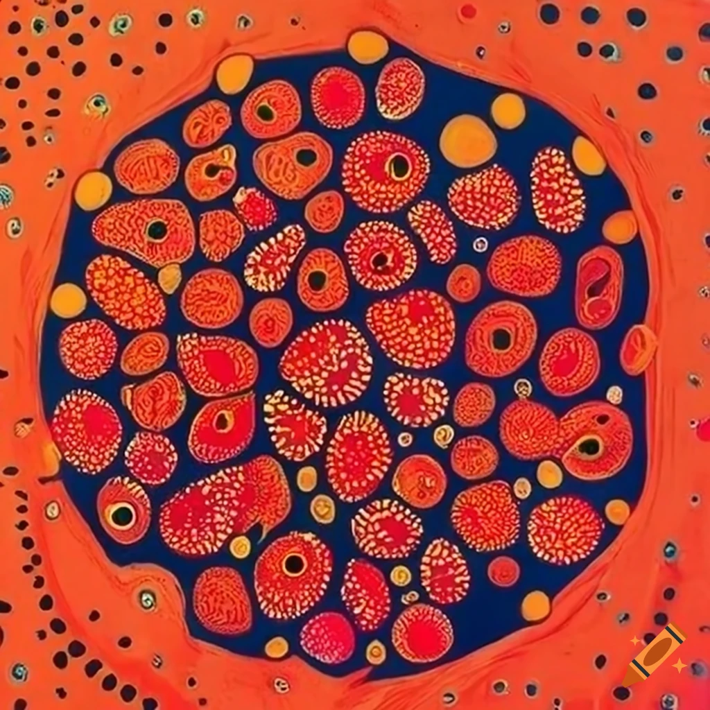 Intricate linocut art inspired by yayoi kusama's dot motifs on Craiyon