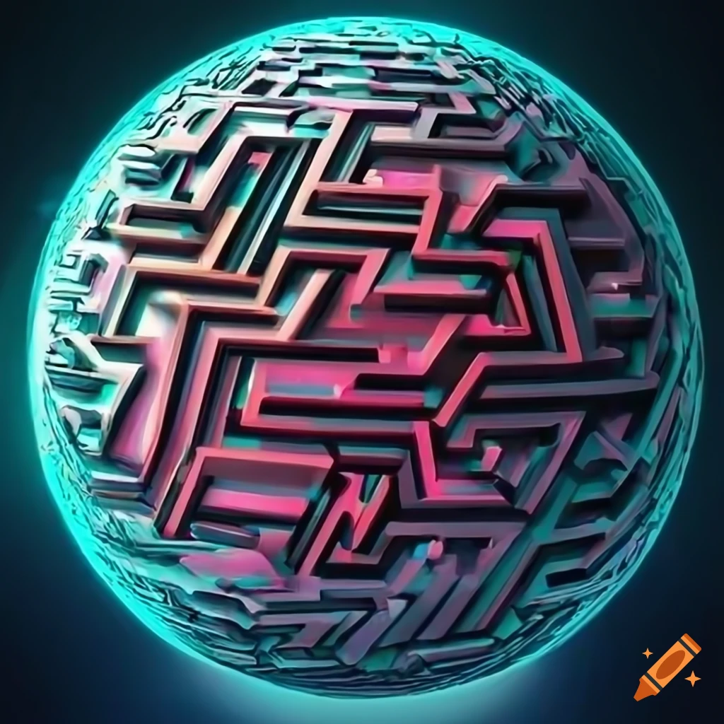 3D sphere maze face ultra detailed acrylic painting on Craiyon