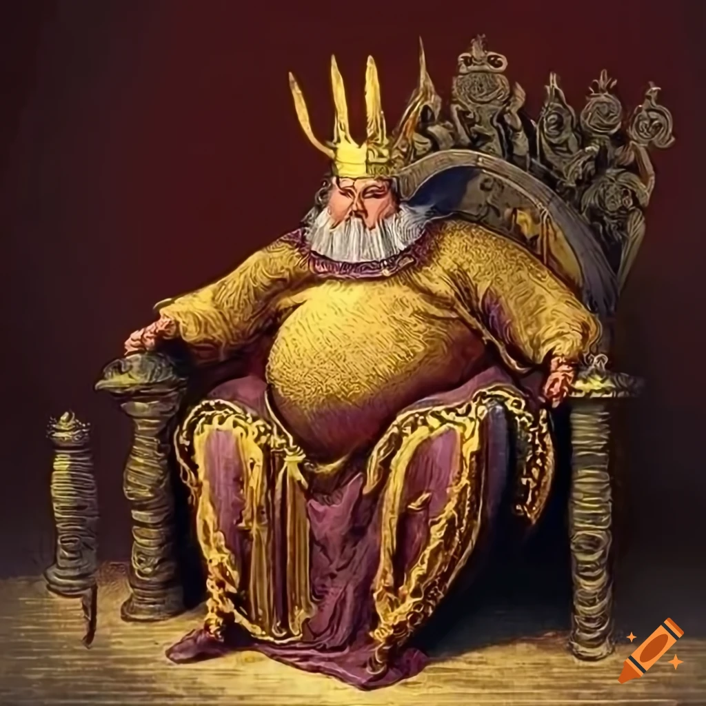 King with donkey ears on a throne with money and gold coins in Gustave ...