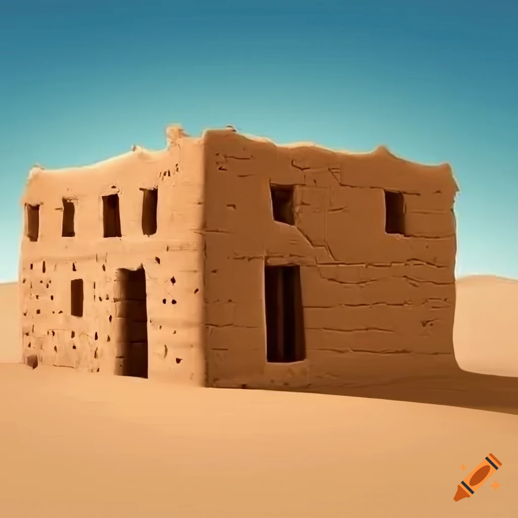 Detailed image of an ancient Mesopotamian mud-brick house with flat ...