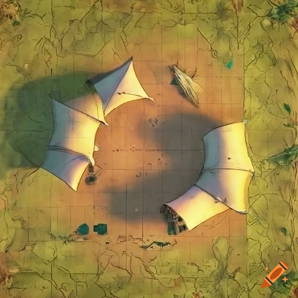 Nomad tents on grassy plains battlemap from a top-down view on Craiyon
