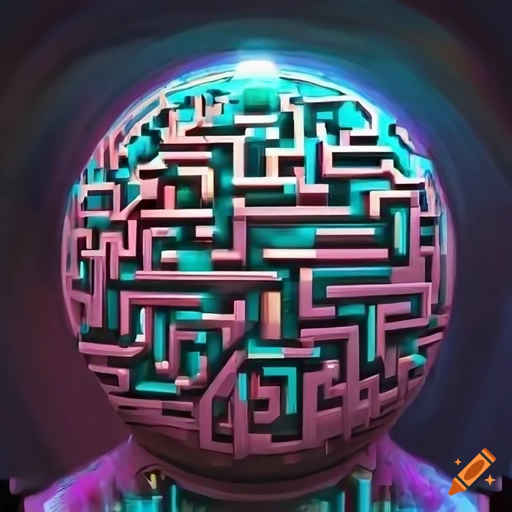 3D sphere maze face ultra detailed acrylic painting on Craiyon