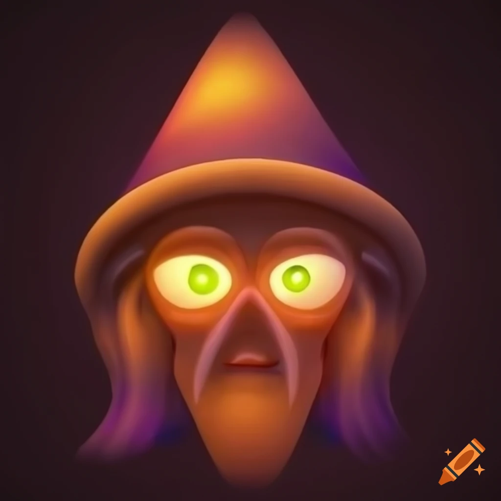 Animated cartoonish wizard face in abstract 2d design on Craiyon