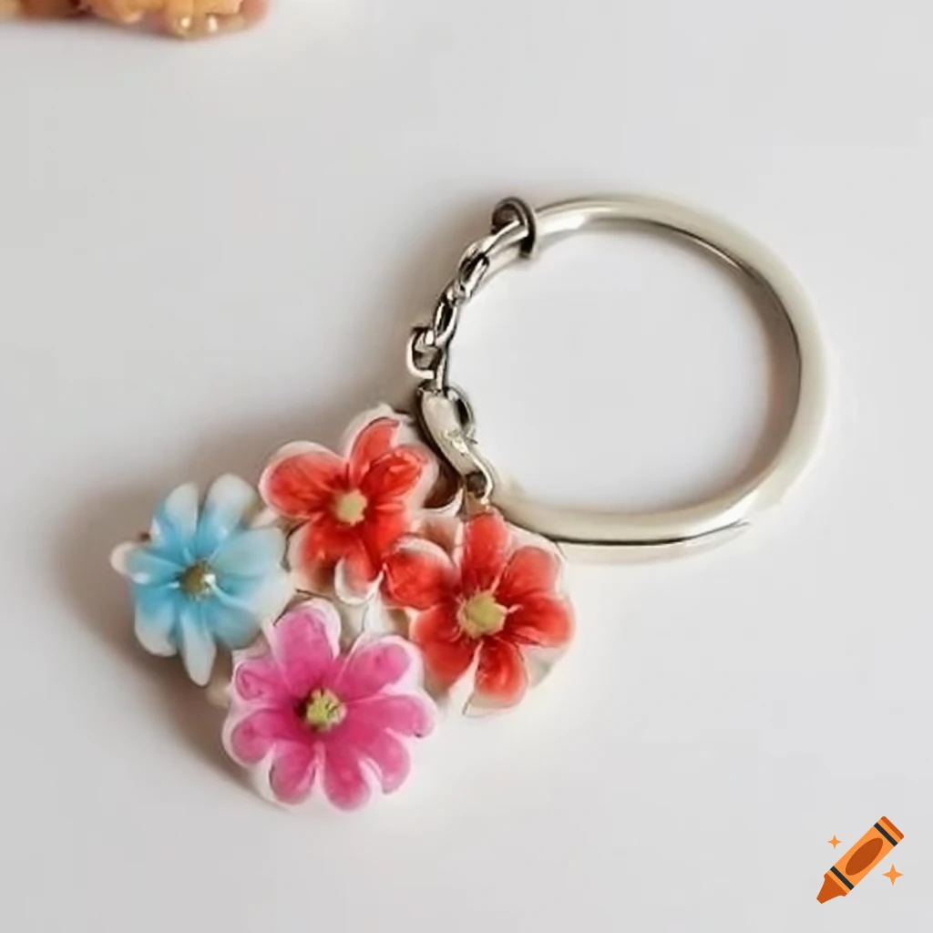 Ceramic keychains with beautiful and simple cold flower designs on Craiyon
