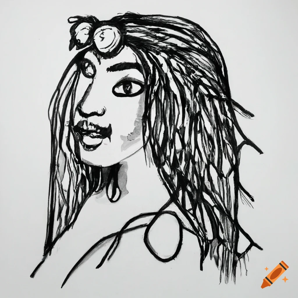 Ink drawing of a hula girl in a disturbed style on Craiyon