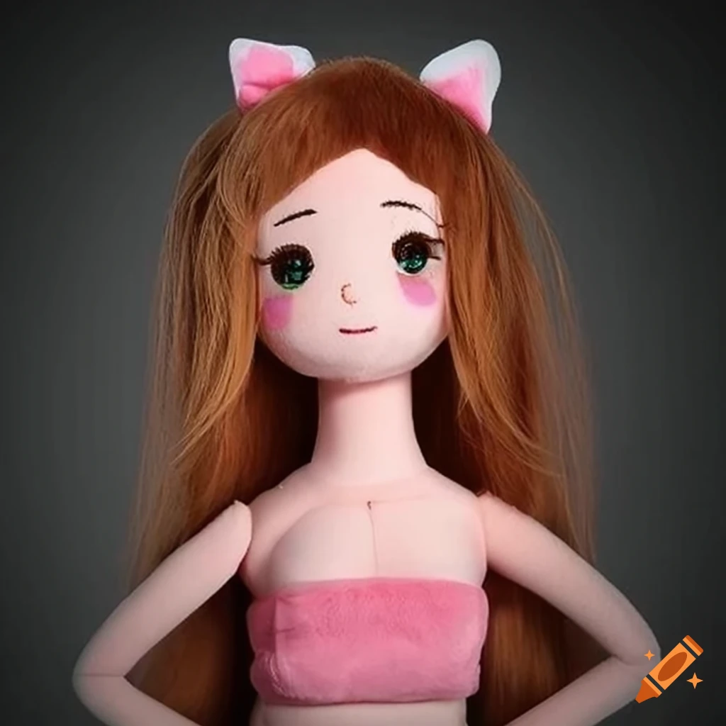 Giant plush doll girl with cute features and cartoonish expressions on ...