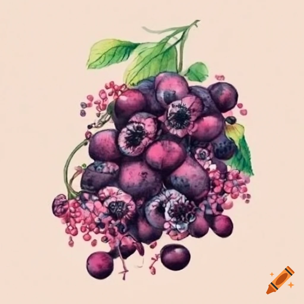 Elderberry goddess fruit in detailed medieval-style black and white ...