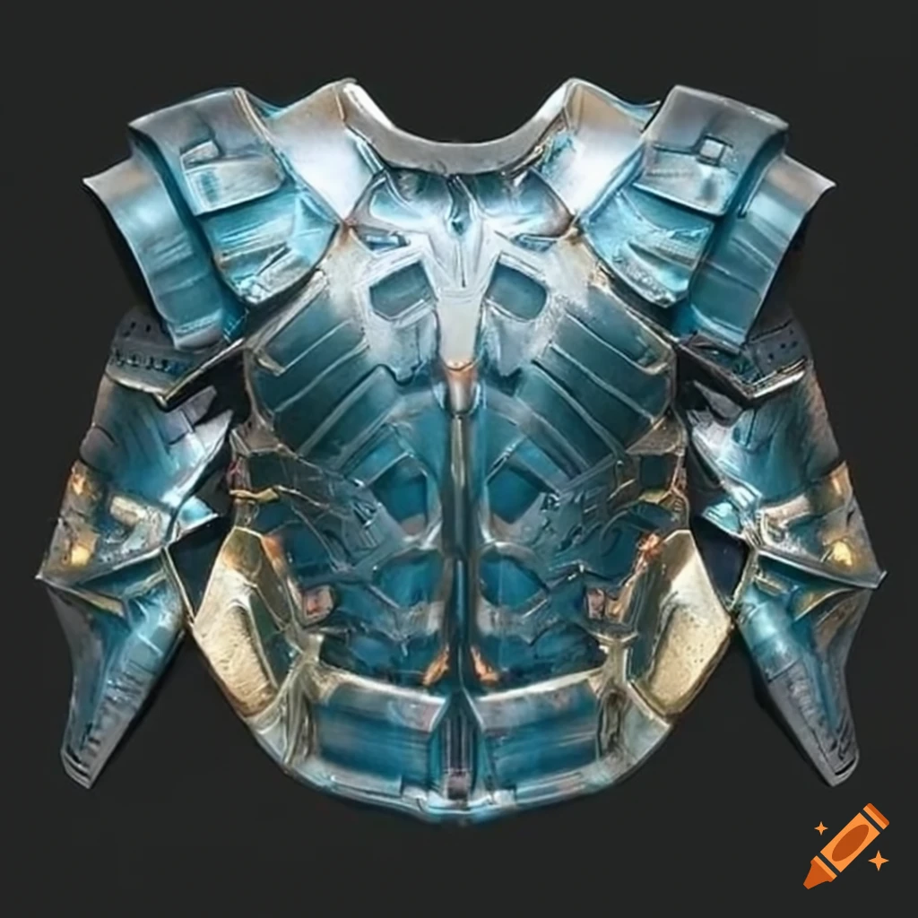 Adorned magic body armor with vertical symmetry in a close-up front ...